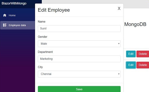 Blazor - CRUD Using MongoDB